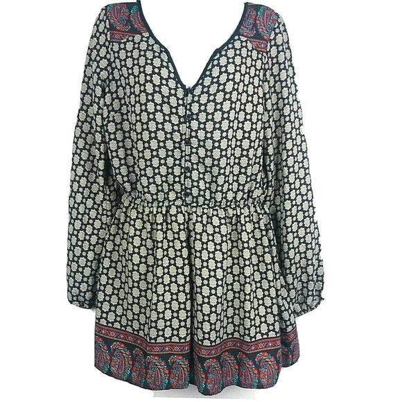 Xhilaration | Dresses | Boho Chic Casual Romper Sz Large Long Sleeve ...